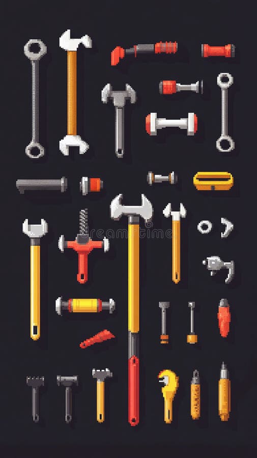 Pixel Art Tools Set Including Hammers Screwdrivers and Wrenches. Stock ...