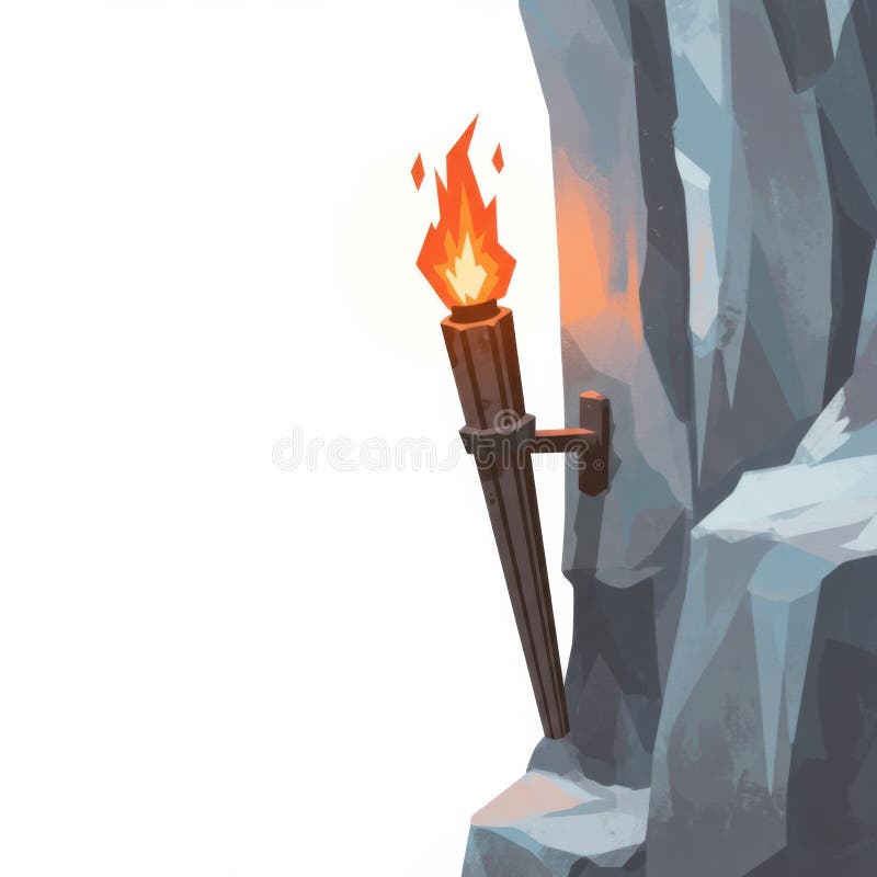 Pixel Art Torch with Burning Flame Mounted on Stone Wall Illustration ...