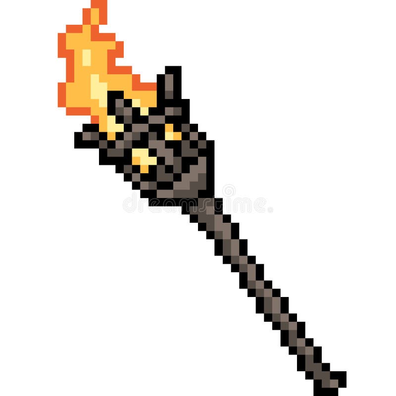 Pixel art torch fire burn stock vector. Illustration of isolated ...