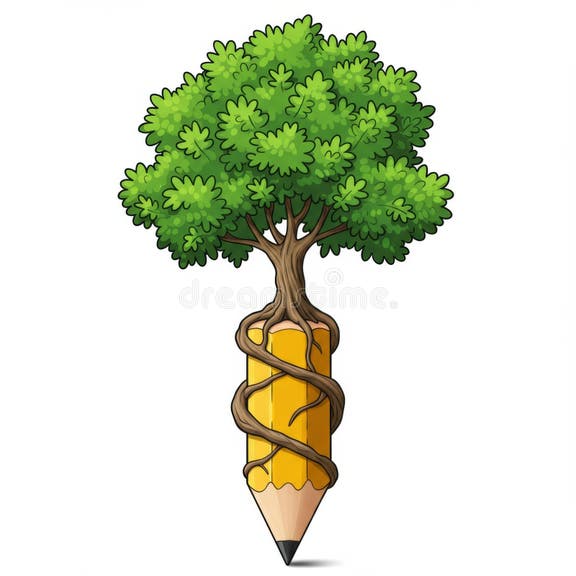 Pixel Art Tree Growing from Yellow Pencil Stock Illustration ...