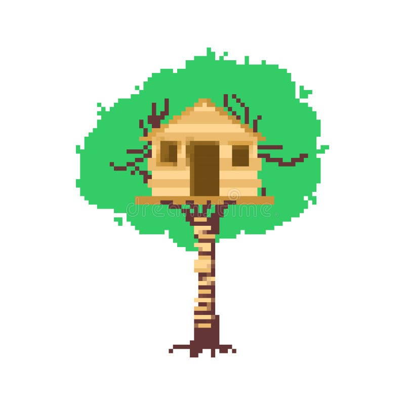 Pixel Art Tree House. 8 Bit Children`s Treehouse. Graphics of an Old ...