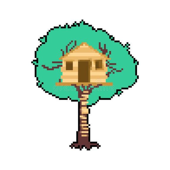 Pixel Art Tree House. 8 Bit Children`s Treehouse Stock Vector ...