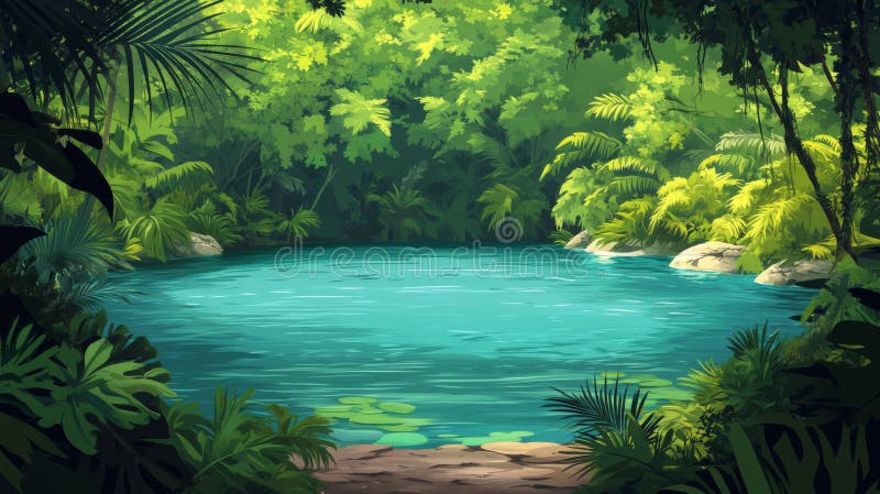 Pixel Art Tropical Forest Lake Scene Stock Illustration - Illustration ...