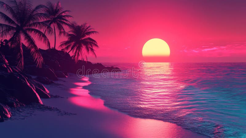 Pixel Art Tropical Sunset Beach Scene Stock Illustration - Illustration ...