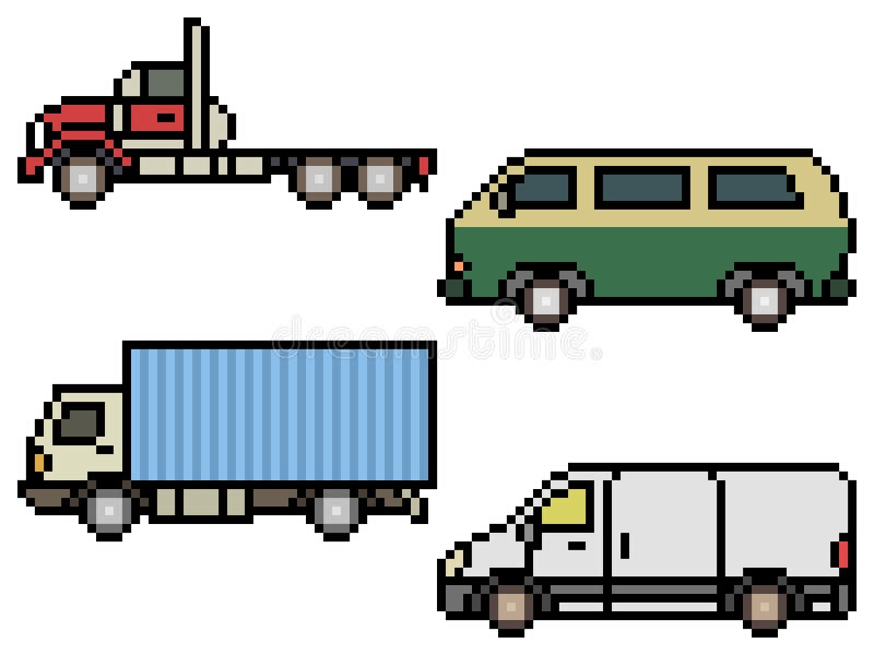 Pixel Art Truck and Van Side View Stock Vector - Illustration of ...