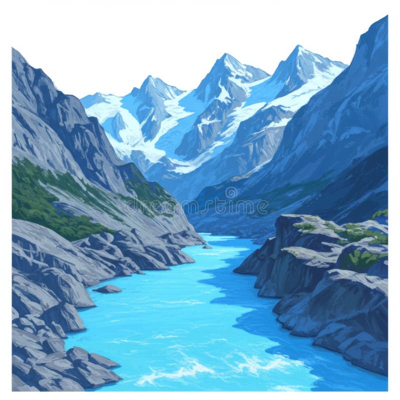 Pixel Art of Turquoise River Flowing through a Rocky Mountain Valley ...