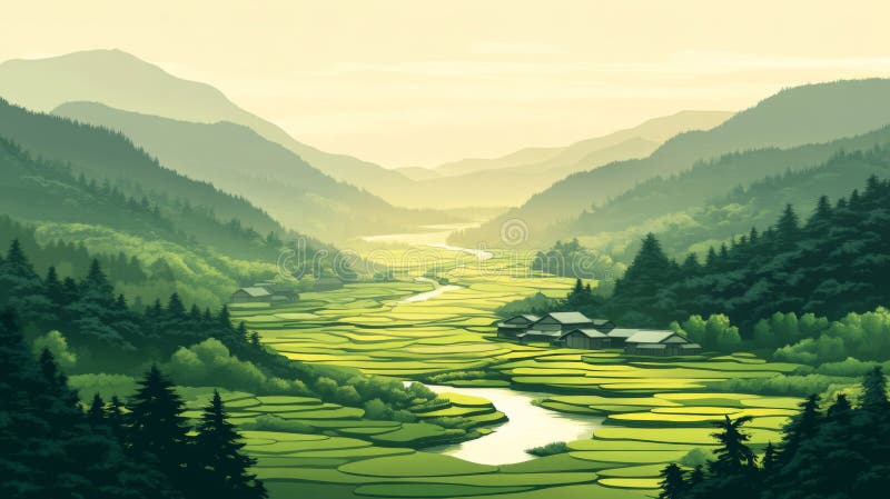 Pixel Art Valley Landscape at Sunrise Stock Illustration - Illustration ...