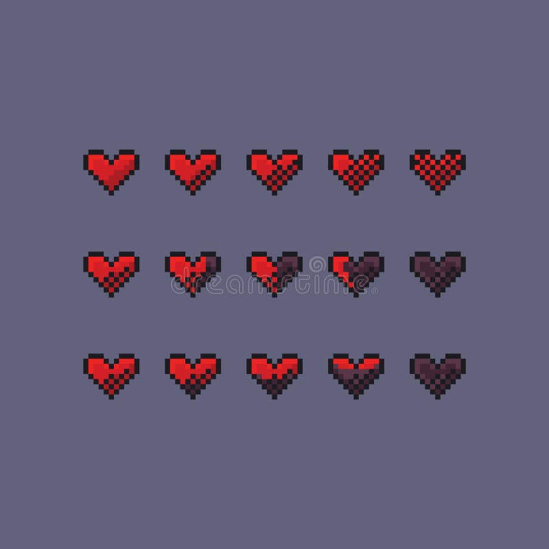 Heart Health Indicator Vector Pixel Art Icon Set - Full, Half, Empty ...