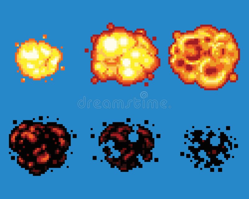8-Bit Pixel-art Explosion stock vector. Illustration of heat - 32874679