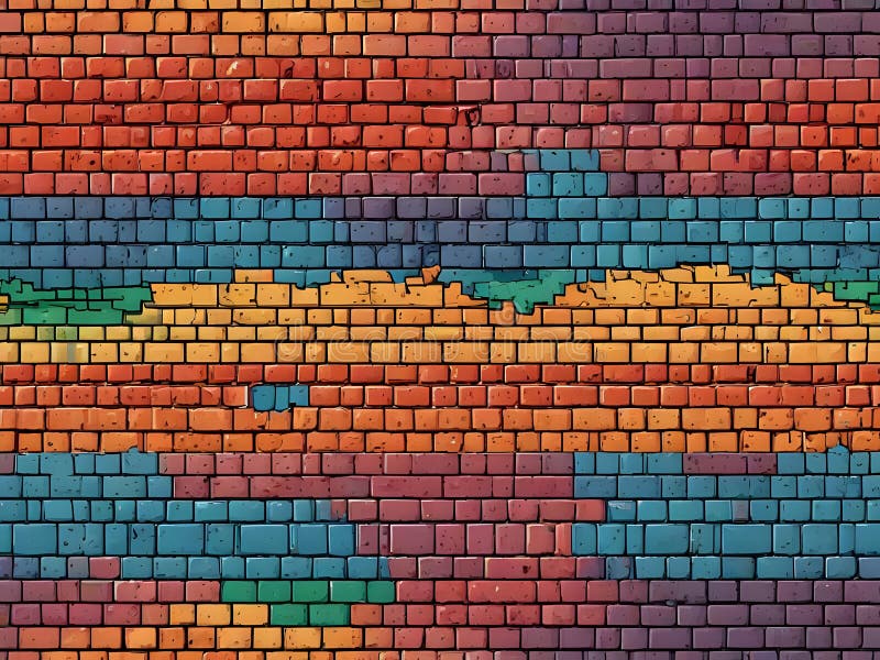 Pixel Art a Wall of Colored Bricks - Generated by Ai Stock Illustration ...