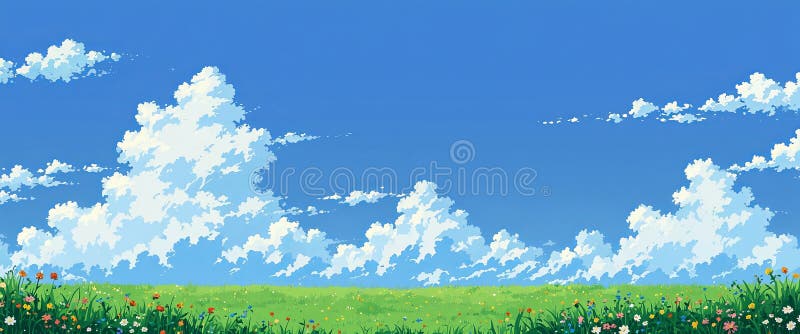 Pixel Art Wallpaper or Background, Blue Sky, Cloud, Green Grass and ...