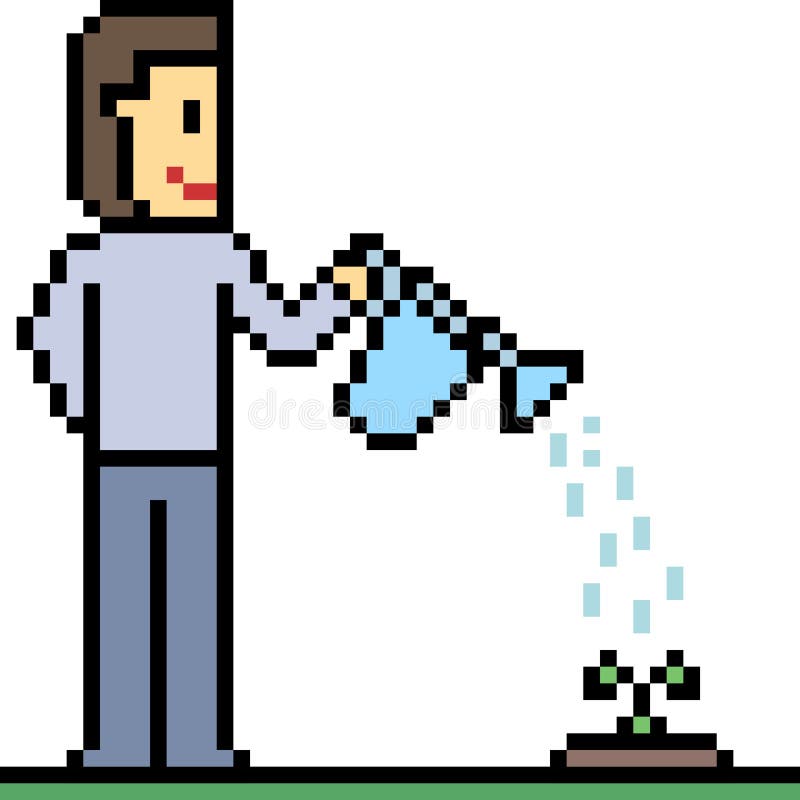 Pixel art watering plant stock vector. Illustration of white - 93340076