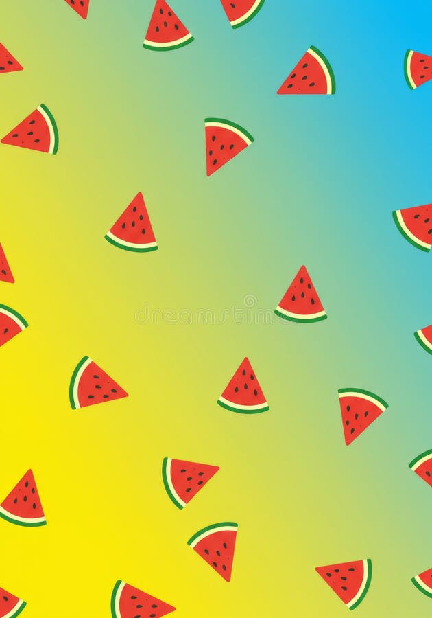 Pixel Art Watermelon Slices on Yellow Blue Gradient Stock Illustration ...