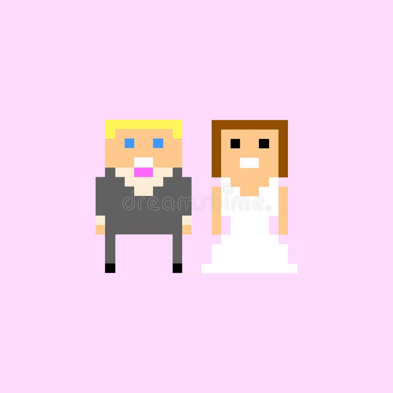Pixel Art Wedding Couple Isolated Stock Illustration - Illustration of ...