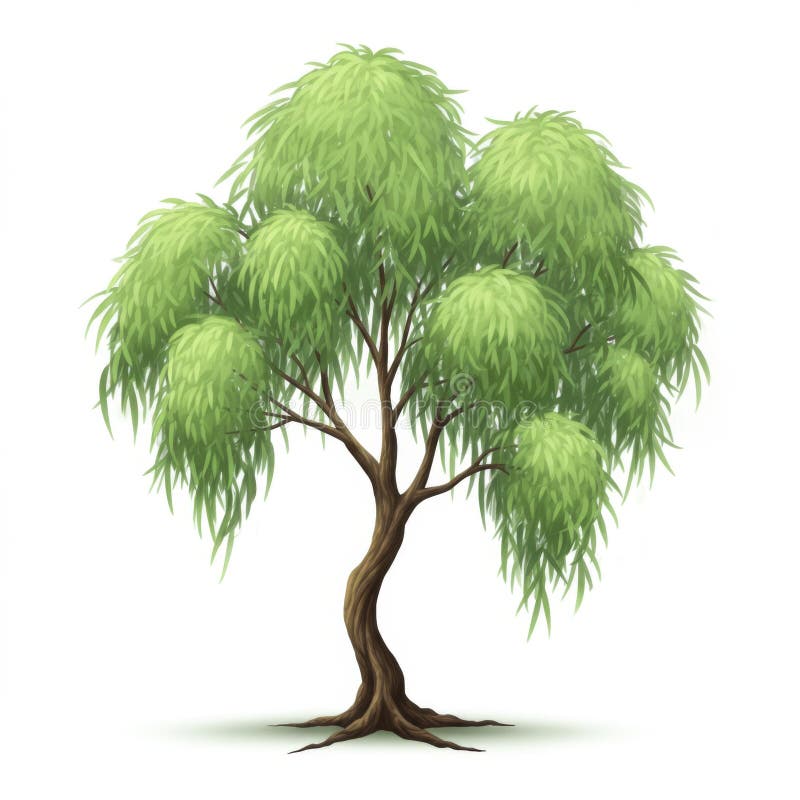 Pixel Art Weeping Willow Tree with Lush Green Foliage on White ...