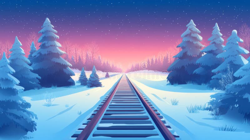Pixel Art Winter Railroad at Sunset Stock Illustration - Illustration ...