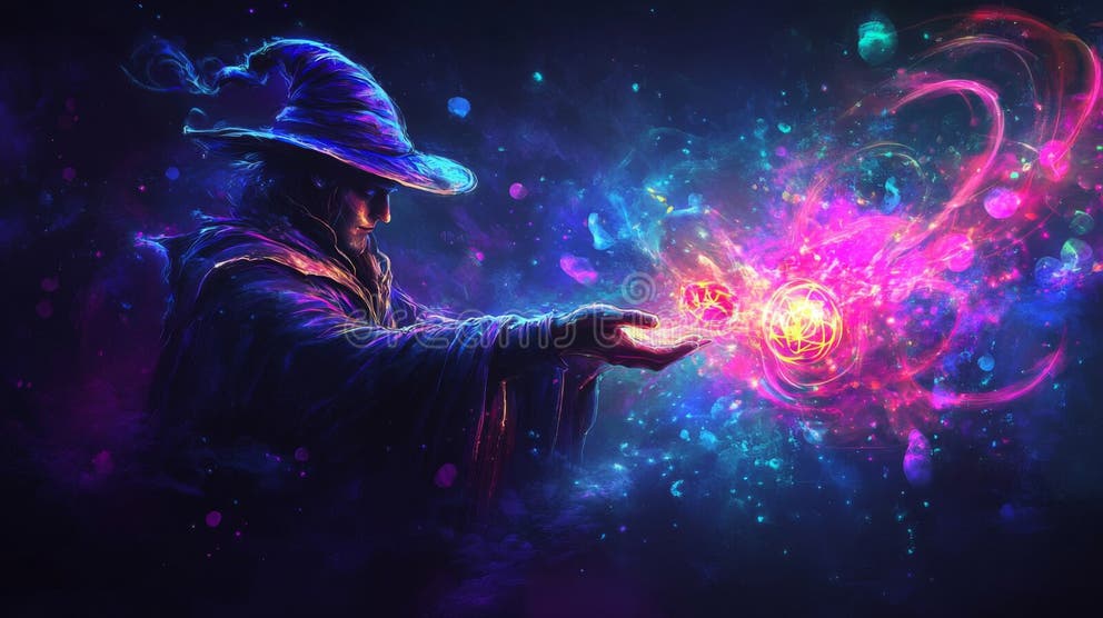 Pixel Art Wizard Casting a Spell in a Cosmic Setting Stock Illustration ...
