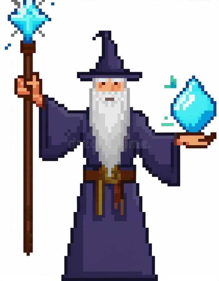 Pixel Art Wizard Casting a Spell Stock Illustration - Illustration of ...