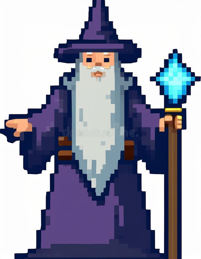 Pixel Art Wizard Casting a Spell Stock Illustration - Illustration of ...