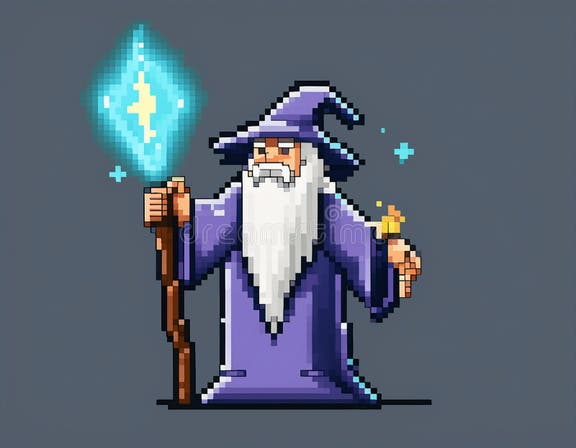 Pixel Art Wizard Casting a Spell Stock Illustration - Illustration of ...