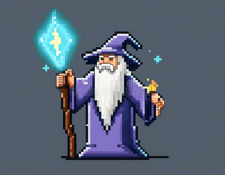 Pixel Art Wizard Casting a Spell Stock Illustration - Illustration of ...