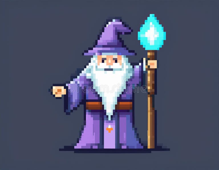 Pixel Art Wizard Casting a Spell Stock Illustration - Illustration of ...