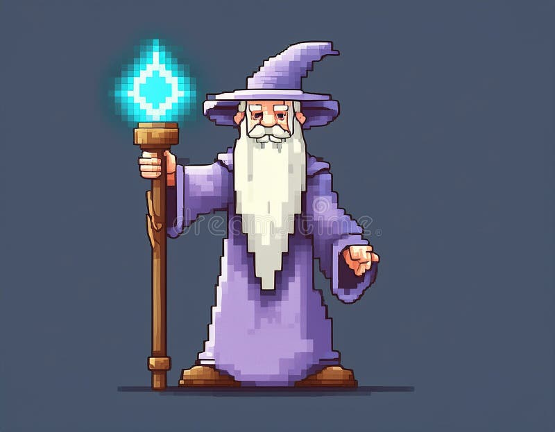 Pixel Art Wizard Casting a Spell Stock Illustration - Illustration of ...