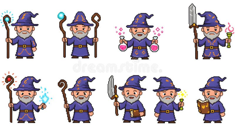 Pixel Art Wizard Sprites Stock Illustrations – 5 Pixel Art Wizard ...