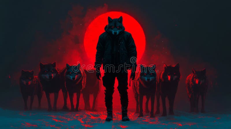 Pixel Art Wolf Pack Leader Under Red Moon Stock Illustration ...