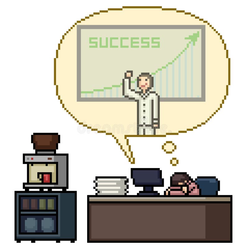 Pixel Art Worker Dream Success Stock Vector - Illustration of rise ...