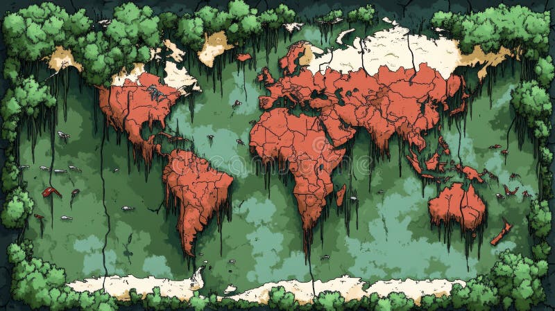 Pixel Art World Map Showing Environmental Damage Stock Illustration ...