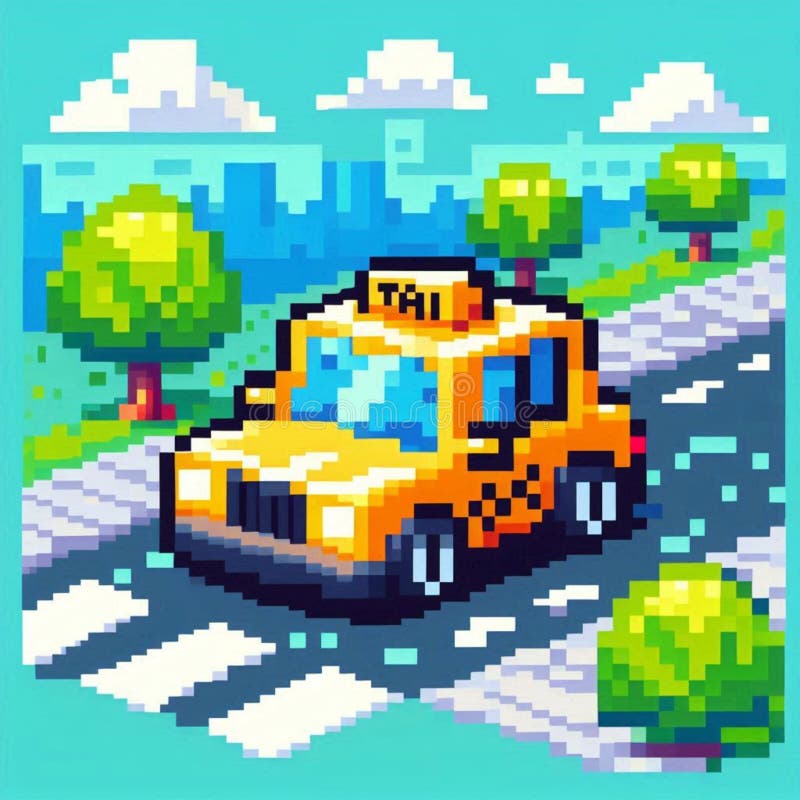A pixel art yellow taxi stock illustration. Illustration of ...