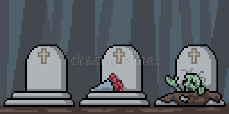 Pixel art zombie dig grave stock vector. Illustration of cartoon ...