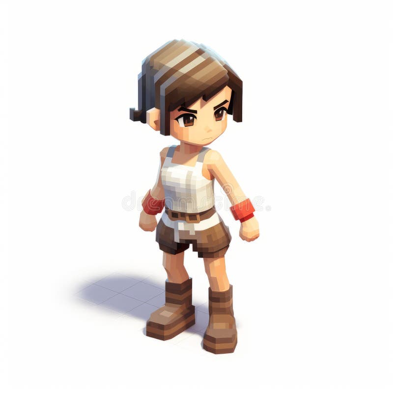 Pixel Girl: a Voxel Art Adventure in Sepia Tone Stock Illustration ...