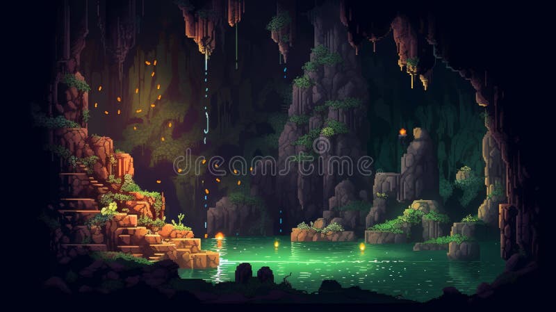 Pixel Artwork: Dark Purple and Green Cave with Zelda-inspired Elements ...