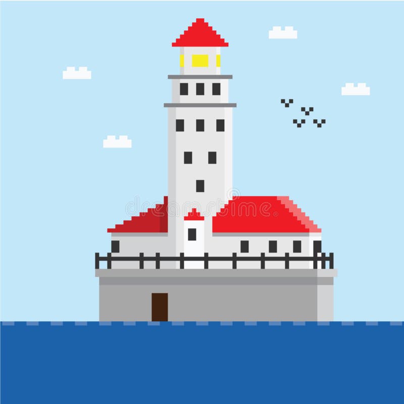 Pixel beacon in sea stock vector. Illustration of lighting - 28971919