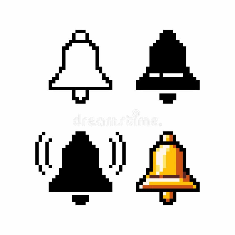 Pixel Bell. Set of Bell Pixel Icons. 8 Bit Bell Sign. Arcade Game ...