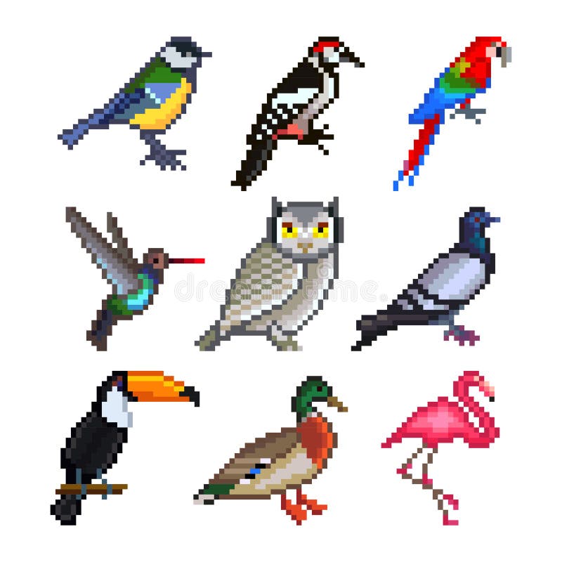 Pixel Birds for Games Icons Vector Set Stock Vector - Illustration of ...
