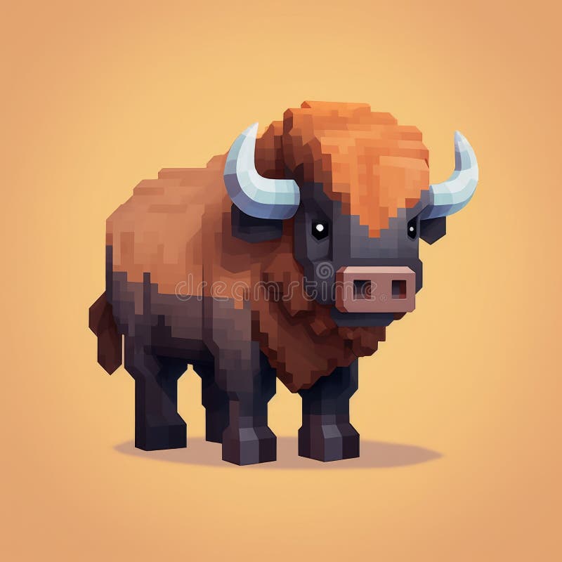 Pixel Bison: a Cute Minecraft-inspired Voxel Art Character Stock ...