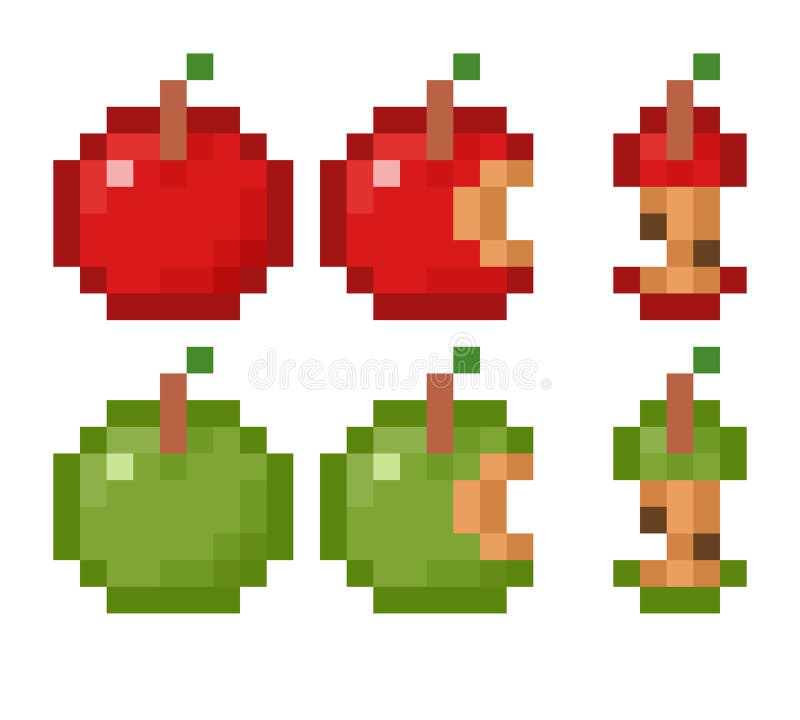 Pixel 8 Bit Apple Pack - Whole, Bite Taken Out and Apple Core - Vector ...