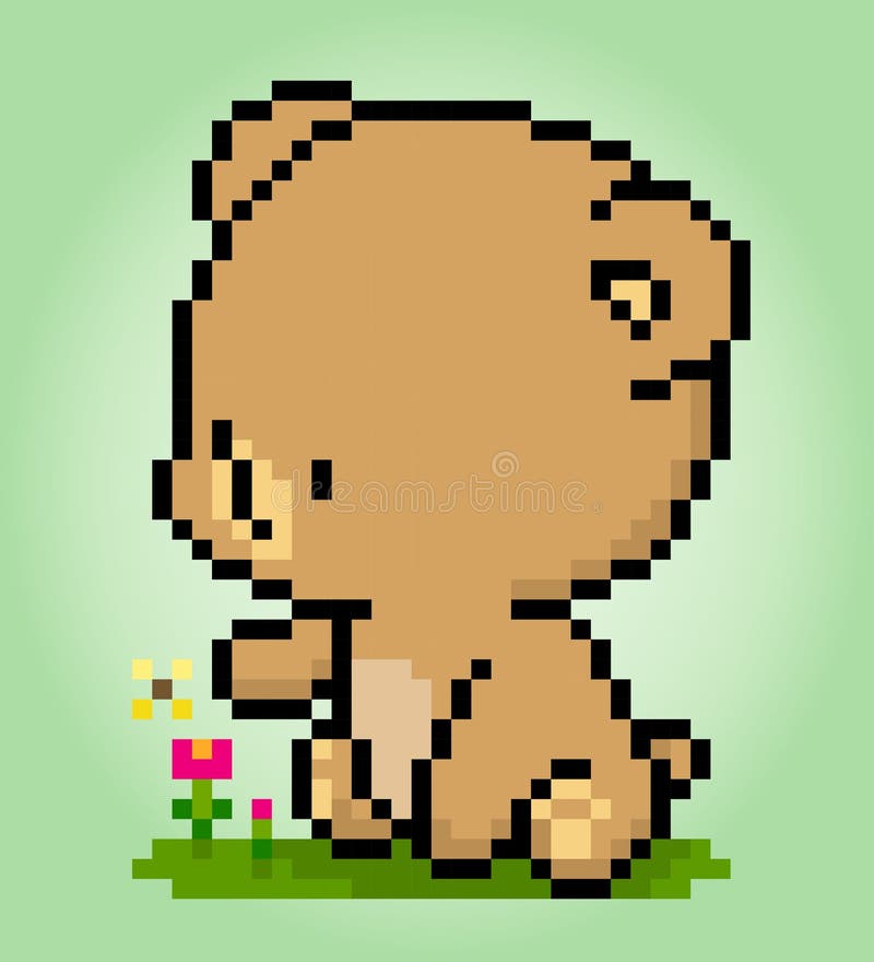 Pixel 8 Bit Brown Bear Sitting. Animal in Vector Stock Vector ...