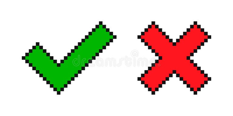 Pixel 8-bit Check Mark and Cross. Tick and Cross Stock Vector ...
