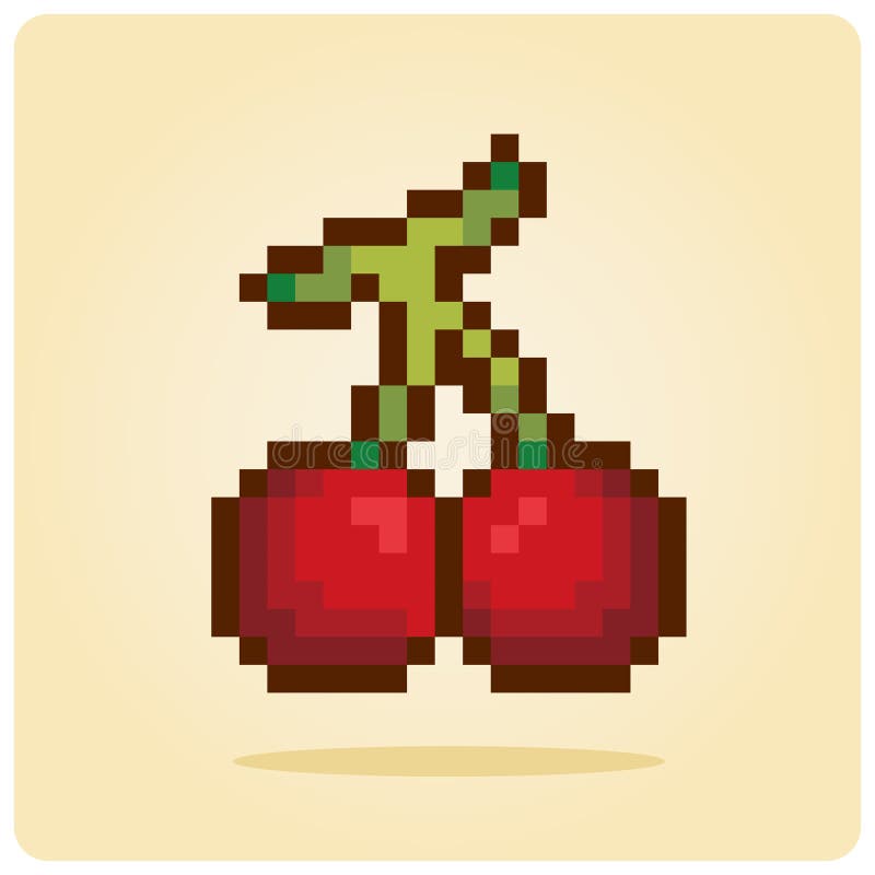 Pixel 8 Bit Cherry. Fruits for Game Assets in Vector Stock Vector ...