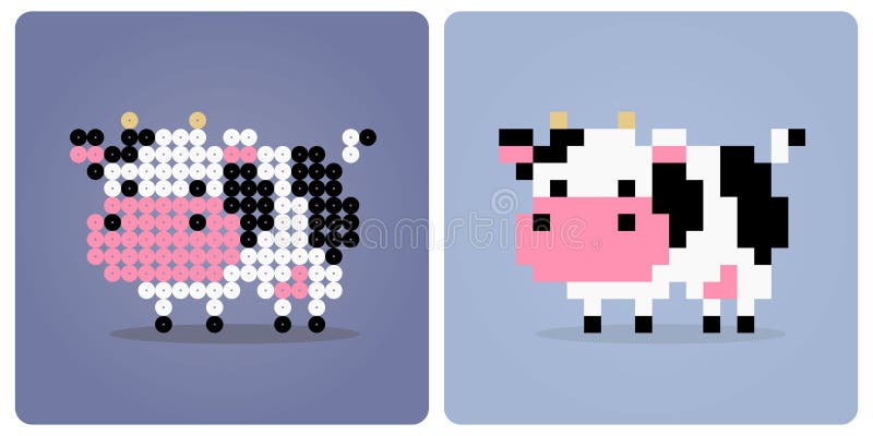 Pixel 8 Bit of a Cow for Game Assets of Beads Pattern Stock Vector ...
