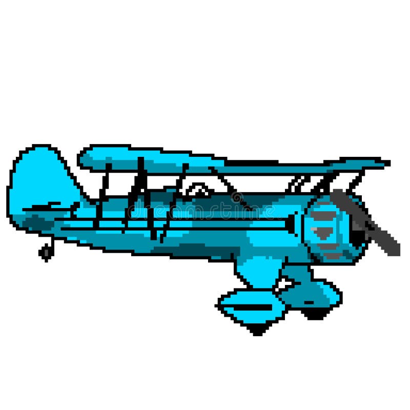 Pixel 8 Bit Drawn Antique Blue Propeller Plane Stock Illustration ...