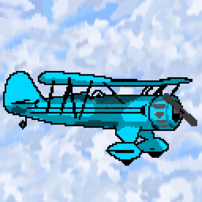 Pixel 8 Bit Drawn Antique Plane with Multicolored Cloudy Sky Stock ...