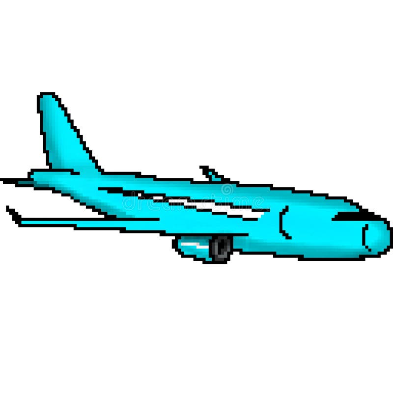 Pixel 8 Bit Drawn Blue Passenger Jet Plane Stock Illustration ...