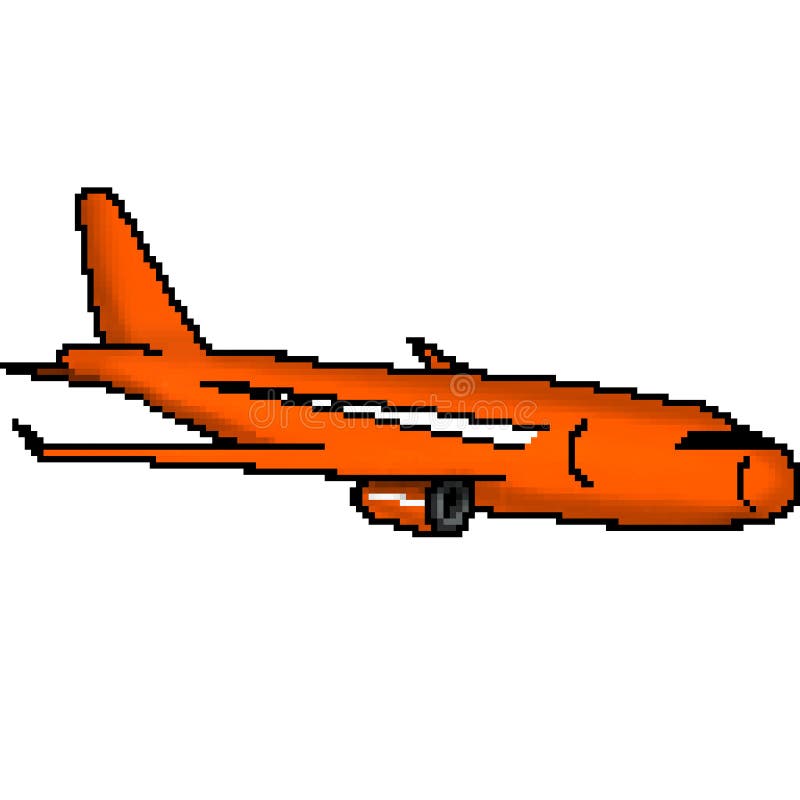 Pixel 8 Bit Drawn Blue Passenger Jet Plane with Cloudy Sky Stock ...
