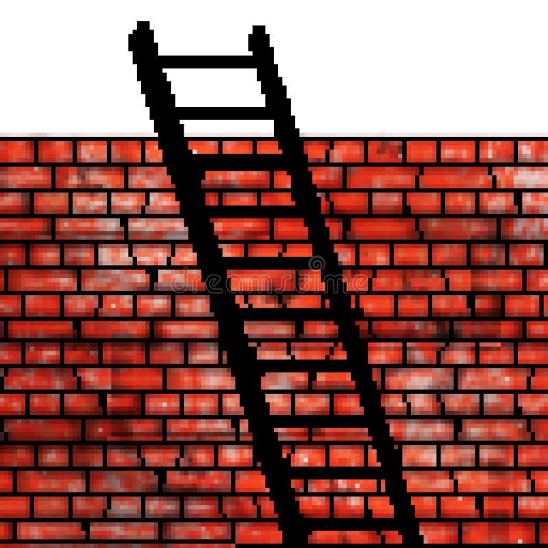 Pixel 8 Bit Drawn Brick Wall with a Ladder Leaning on it Stock ...