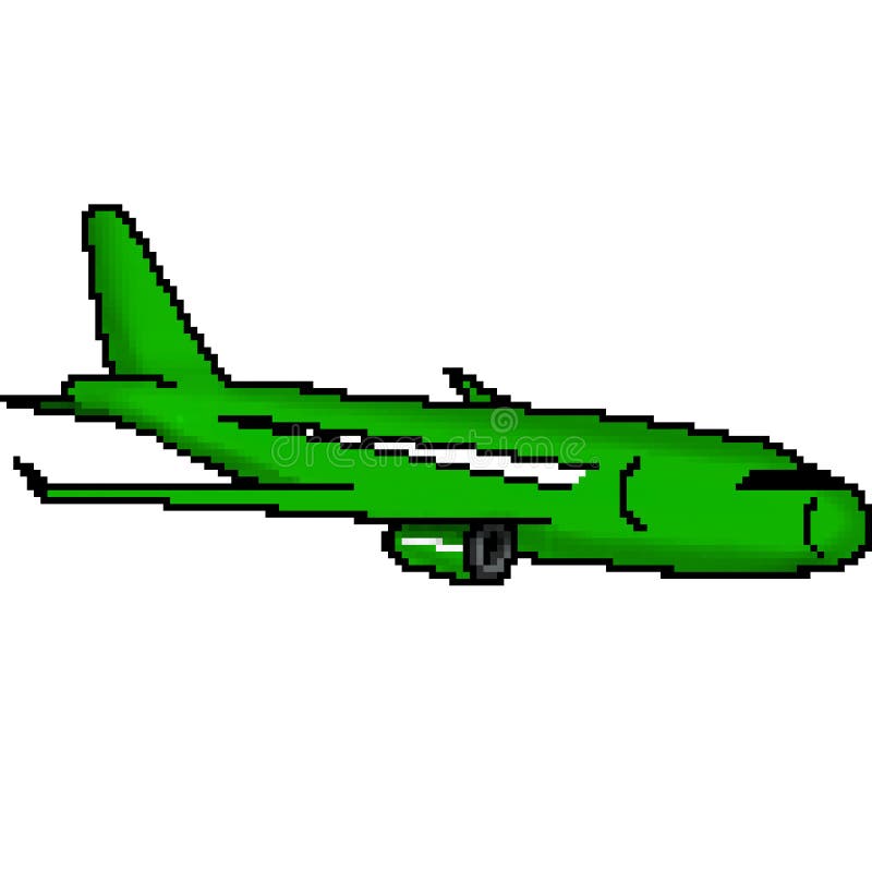 Pixel 8 Bit Drawn Green Passenger Jet Plane Stock Illustration ...